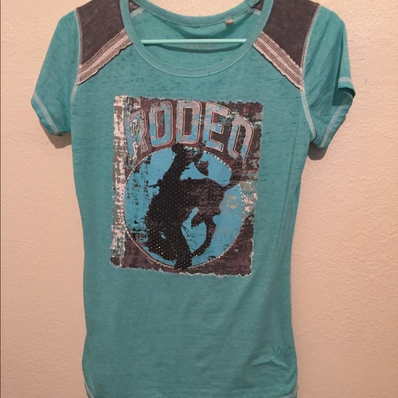 Tops | Turquoise Rodeo Short Sleeve Shirt | Poshmark